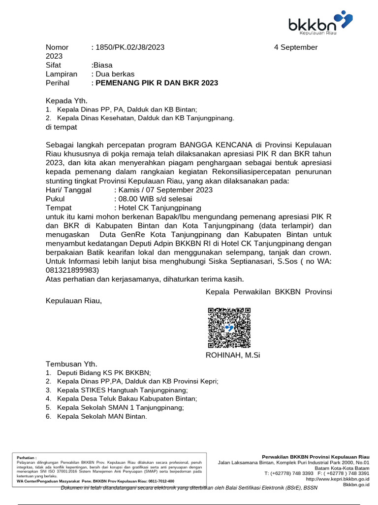 Penghargaan PIK R dan BKR 2023 | PDF