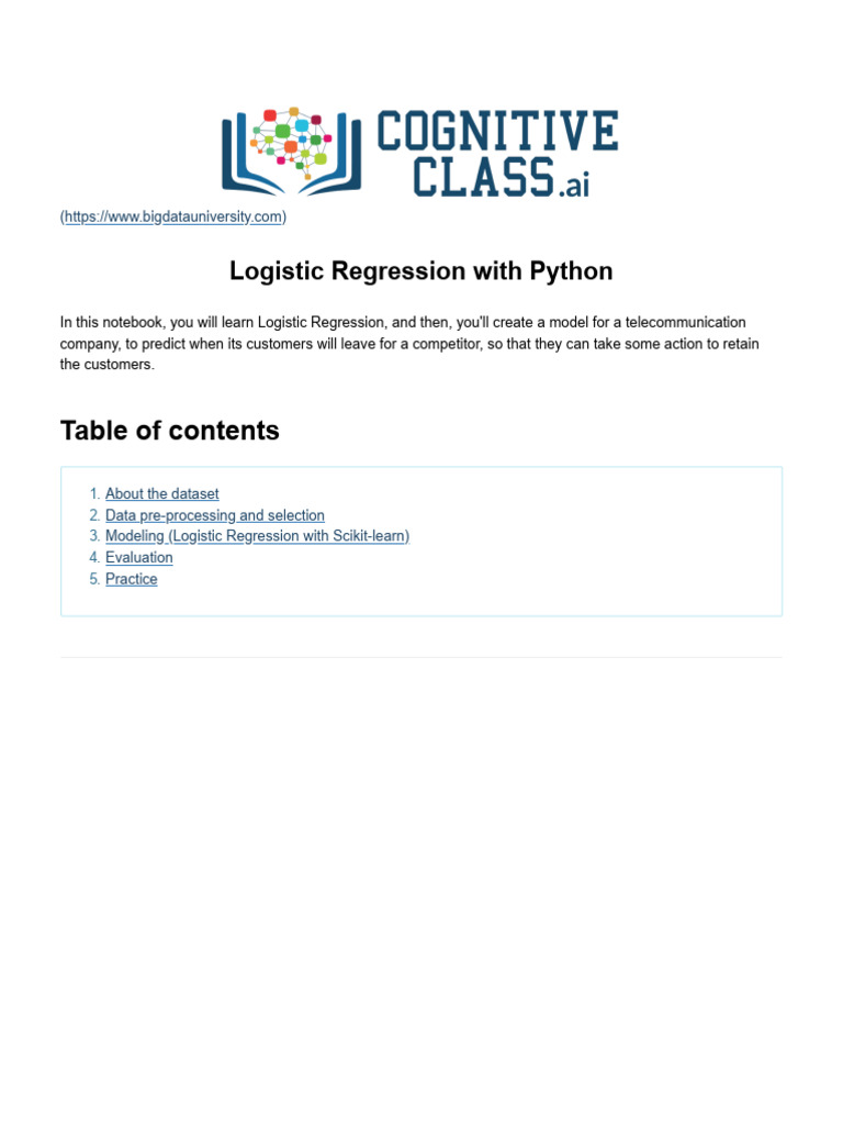 ML0101EN Clas Logistic Reg Churn Py v1 | PDF | Regression Analysis ...