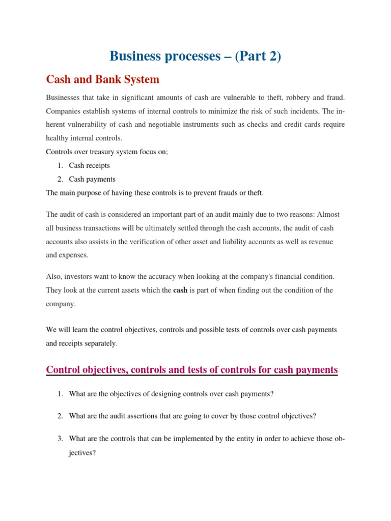 Cash and Bank System Controls Guide | PDF | Internal Control | Payroll