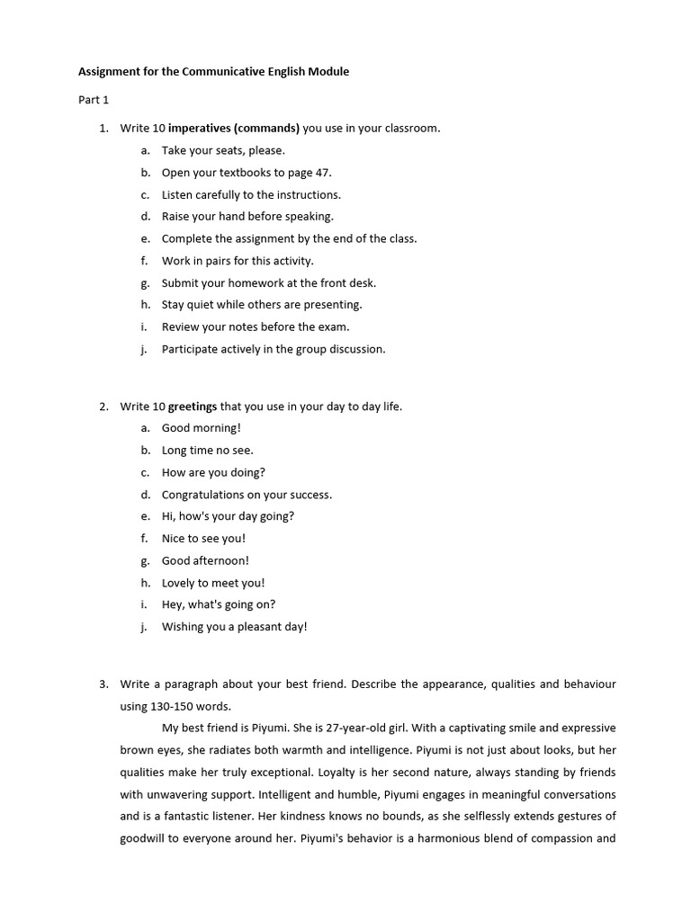 Assignment For The Communicative English Module-Answers | PDF