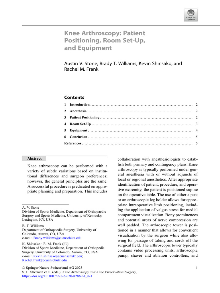 Knee Arthroscopy: Patient Positioning, Room Set-Up, and Equipment | PDF ...