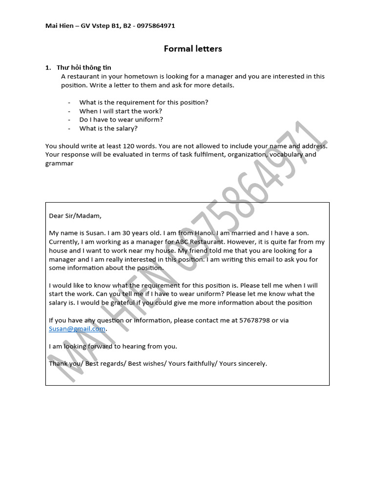 Formal Letters - Practice | PDF