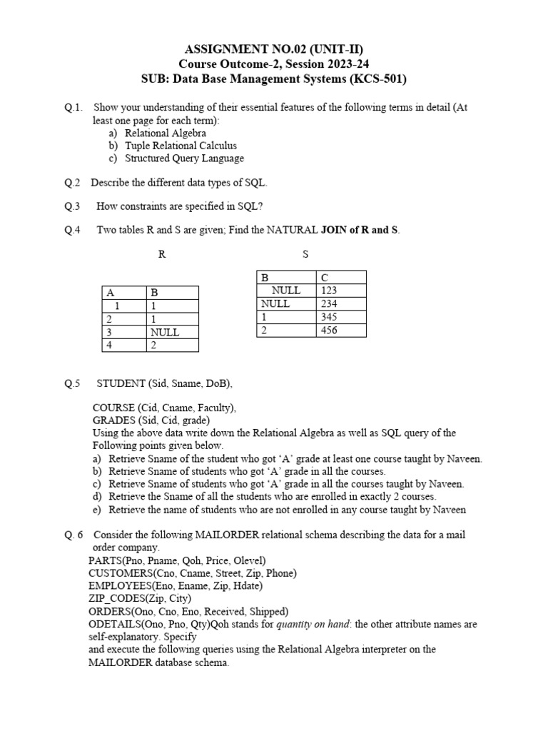 DBMS Assignment -2 | PDF | Relational Database | Relational Model DBMS Assignment -2 | PDF | Relational Database | Relational Model