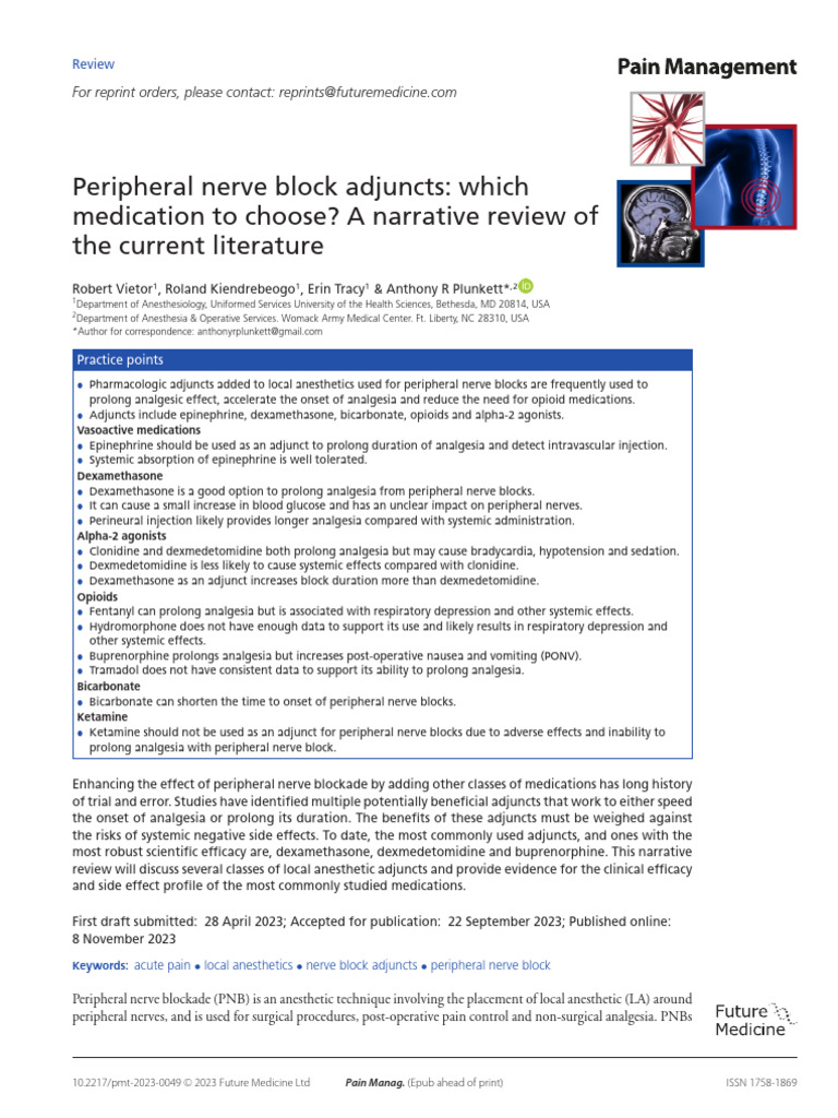 Choosing Medications for Nerve Block Adjuncts | PDF | Self-Improvement ...