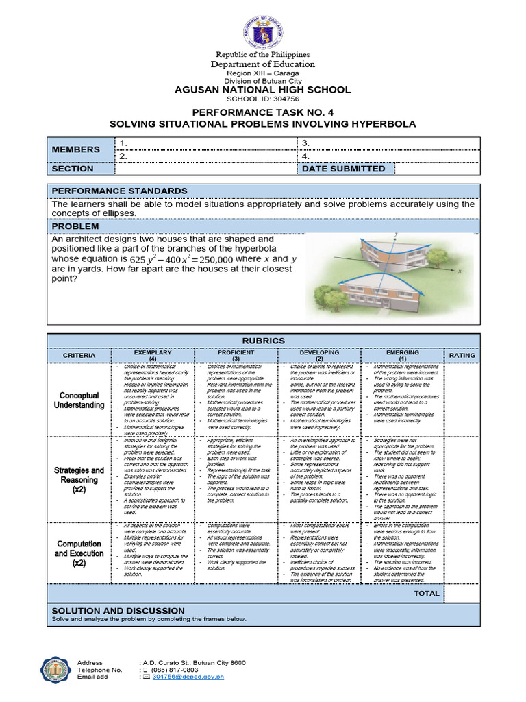 Performance Task No. 4 Hyperbola | PDF | Mathematics | Logic