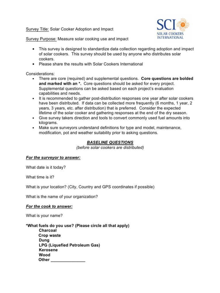 Solar Cooking Adoption and Impact Survey | PDF | Kitchen Stove | Surveying