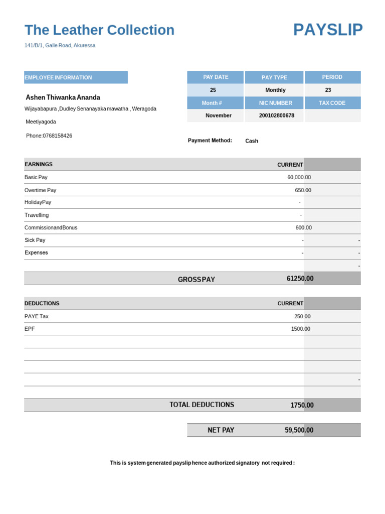 Payslip Nov | PDF | Paycheck | Worksheet