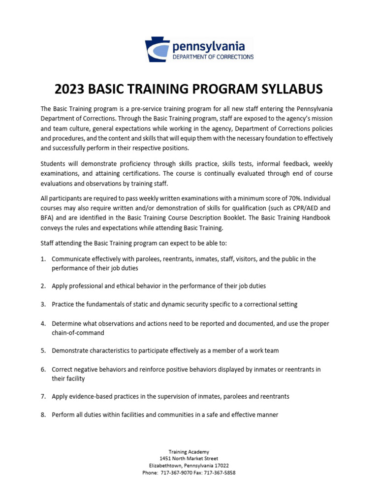 Basic Training Syllabus | PDF | Parole | Opioid Use Disorder