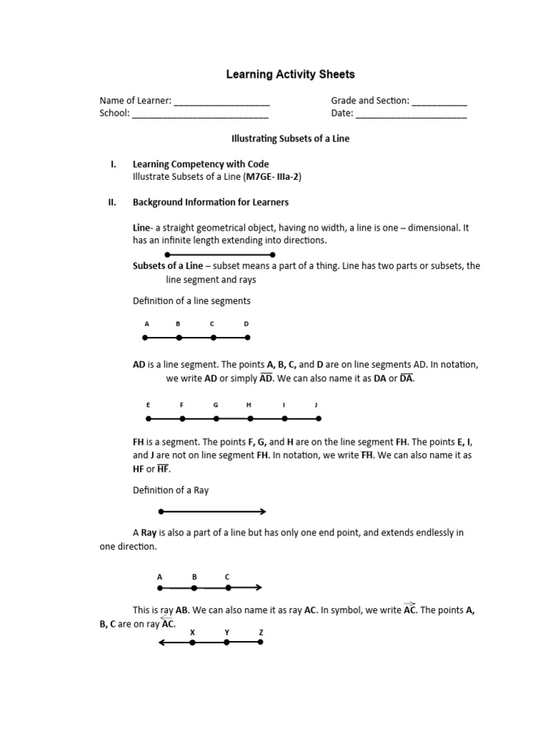 G7 Q3 2 Illustrating Subsets Of A Line Pdf Geometry Mathematics