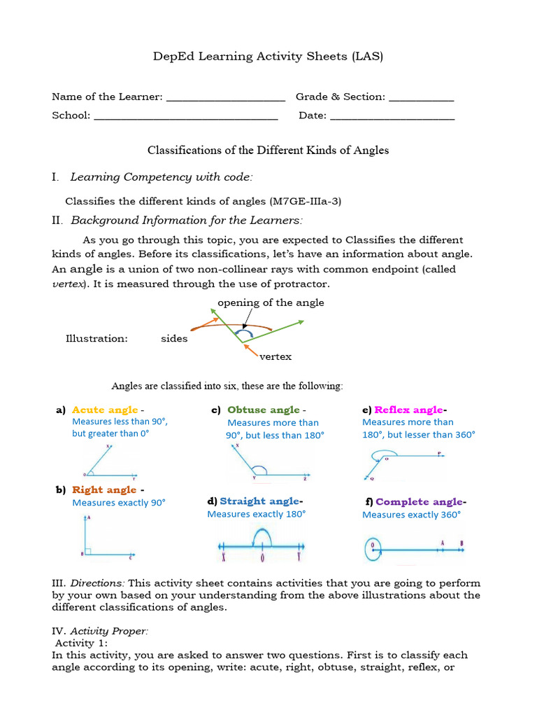 Classifying Different Types of Angles | PDF | Angle | Classical Geometry