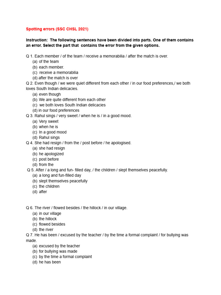 Spotting Errors 1. Qns | PDF