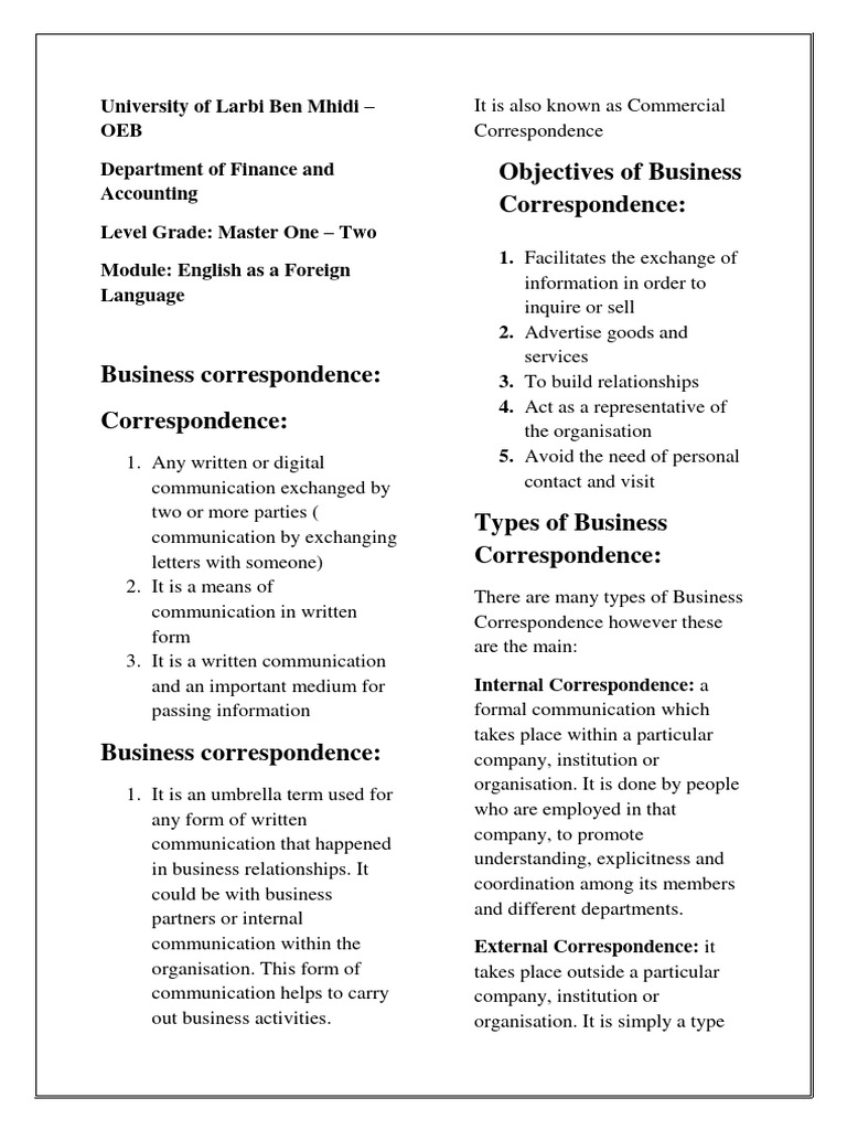 Business Correspondence 1 | PDF