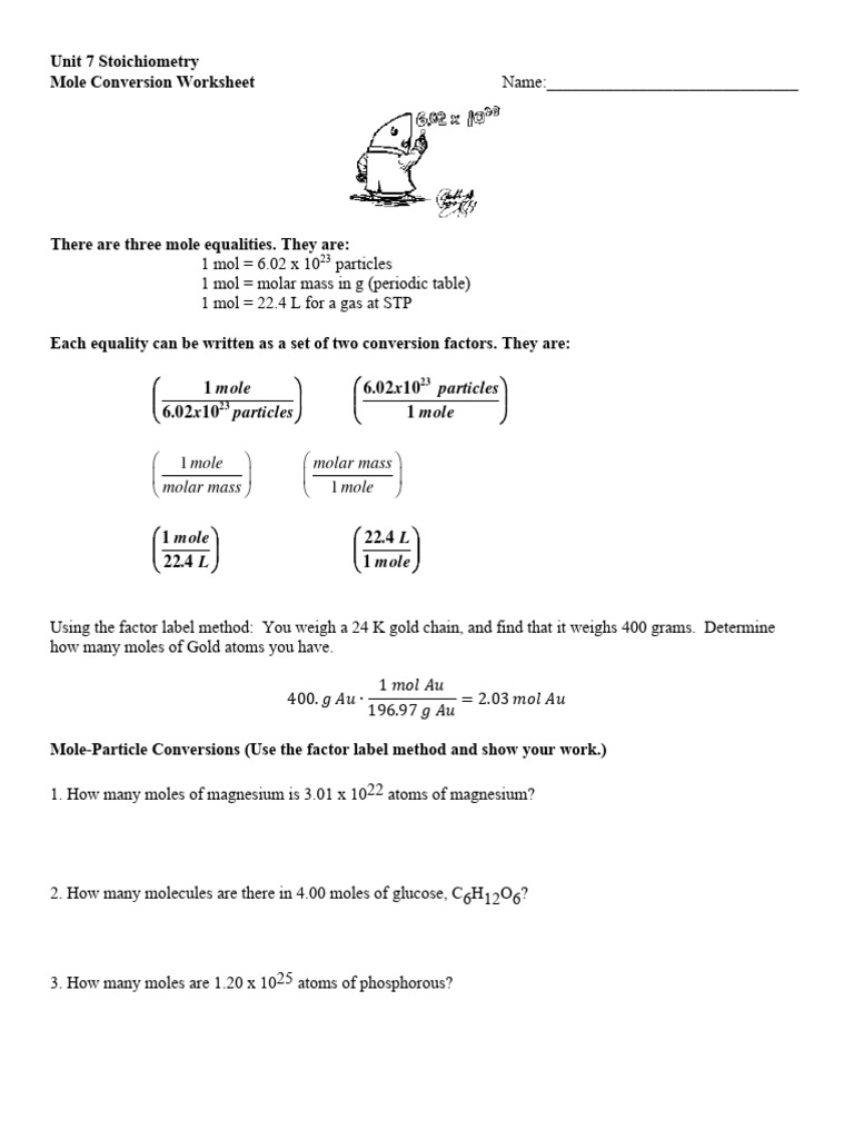 CH U7 A1 Mole Conversions Worksheet | PDF | Mole (Unit) | Molecules