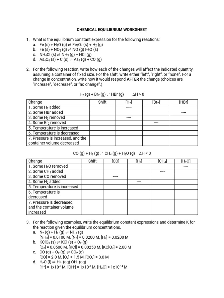 Assignment 2 Chemical Equilibrium | PDF | Chemical Equilibrium ...