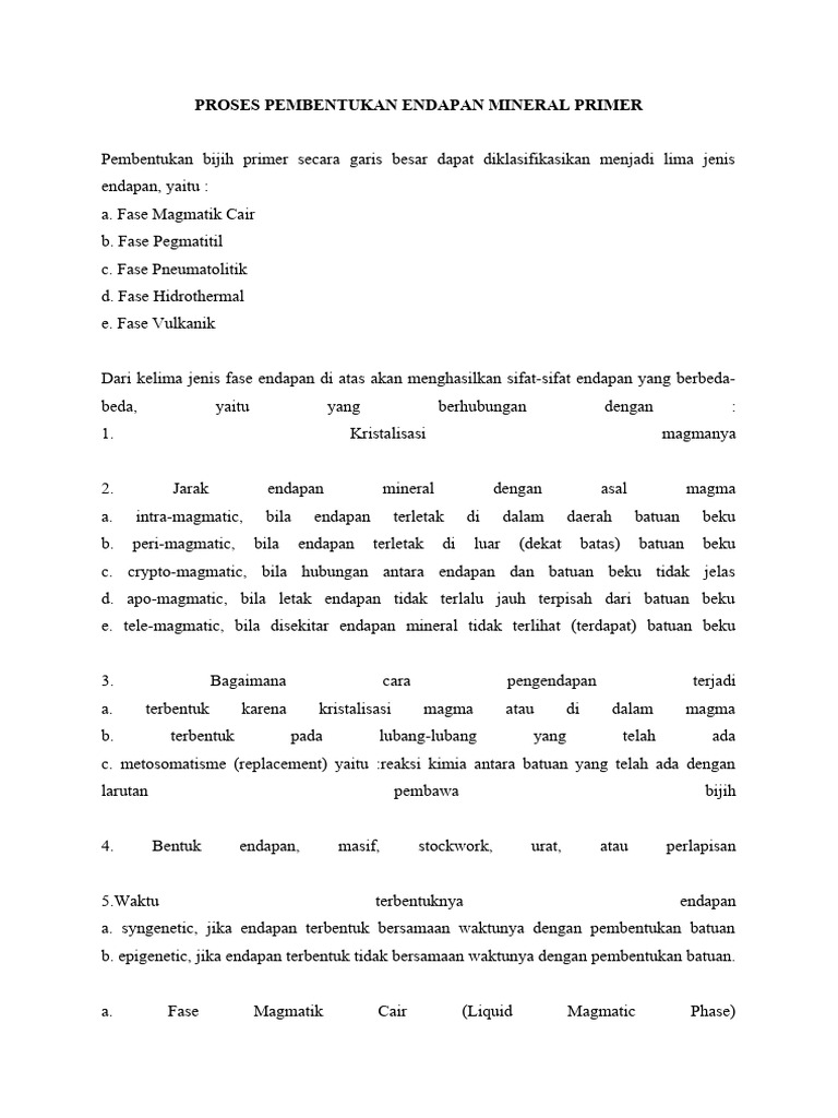 Proses Pembentukan Endapan Mineral Primer | PDF Proses Pembentukan Endapan Mineral Primer | PDF