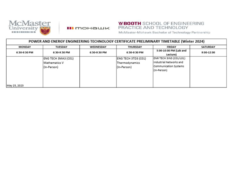 Winter 2024 Timetable Certificate | PDF