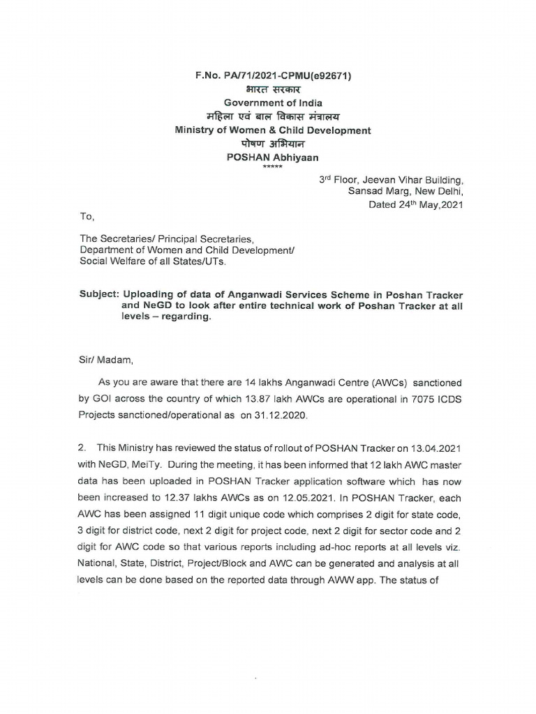Uploading Data Poshan Tracker and NeGD 24-05-2021 | PDF