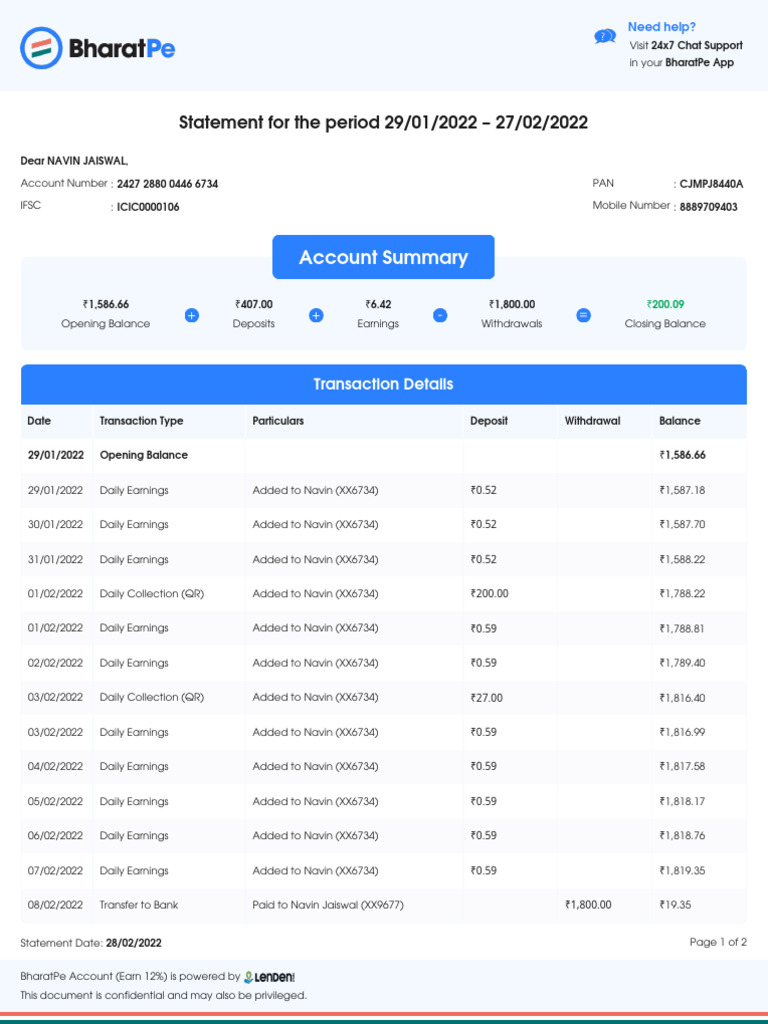 Statement For The Period 29/01/2022 - 27/02/2022: Account Summary | PDF | Deposit Account | Banking