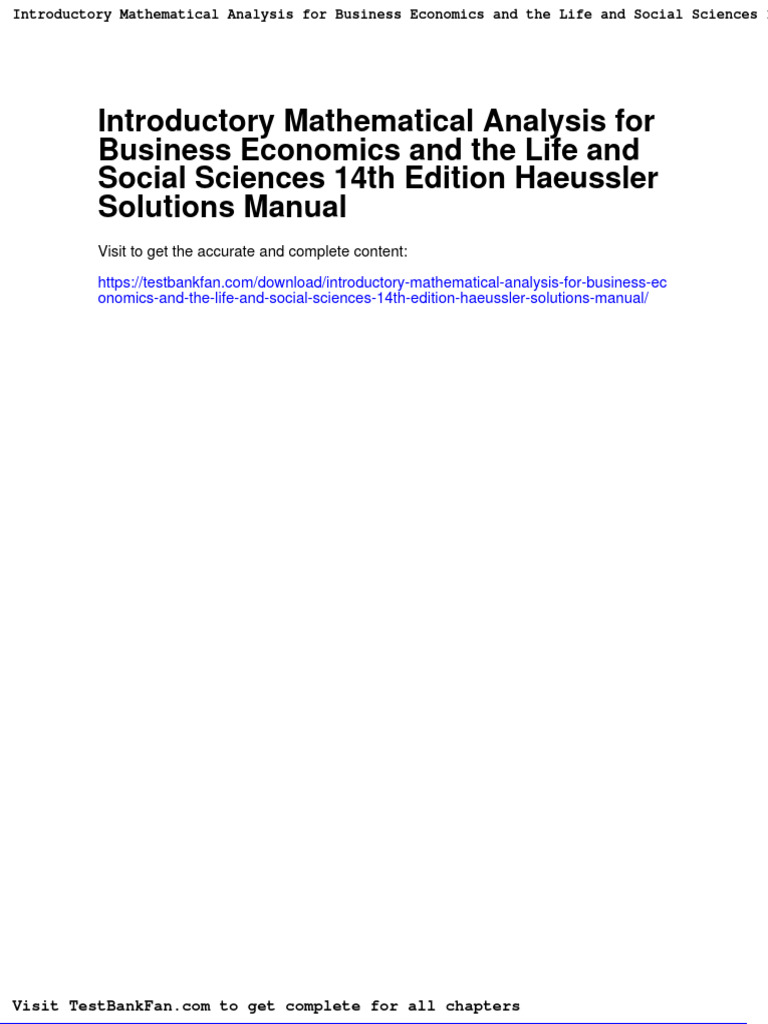 Full Download Introductory Mathematical Analysis For Business Economics ...