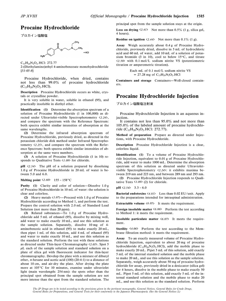 Procaine Hydrochloride 1605 | PDF | Solubility | Hydrochloric Acid