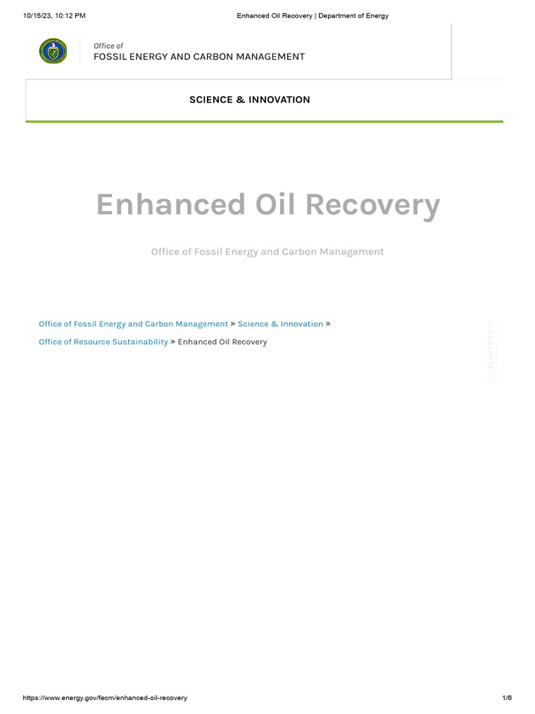 Enhanced Oil Recovery Department of Energy | PDF | Enhanced Oil Recovery | Petroleum
