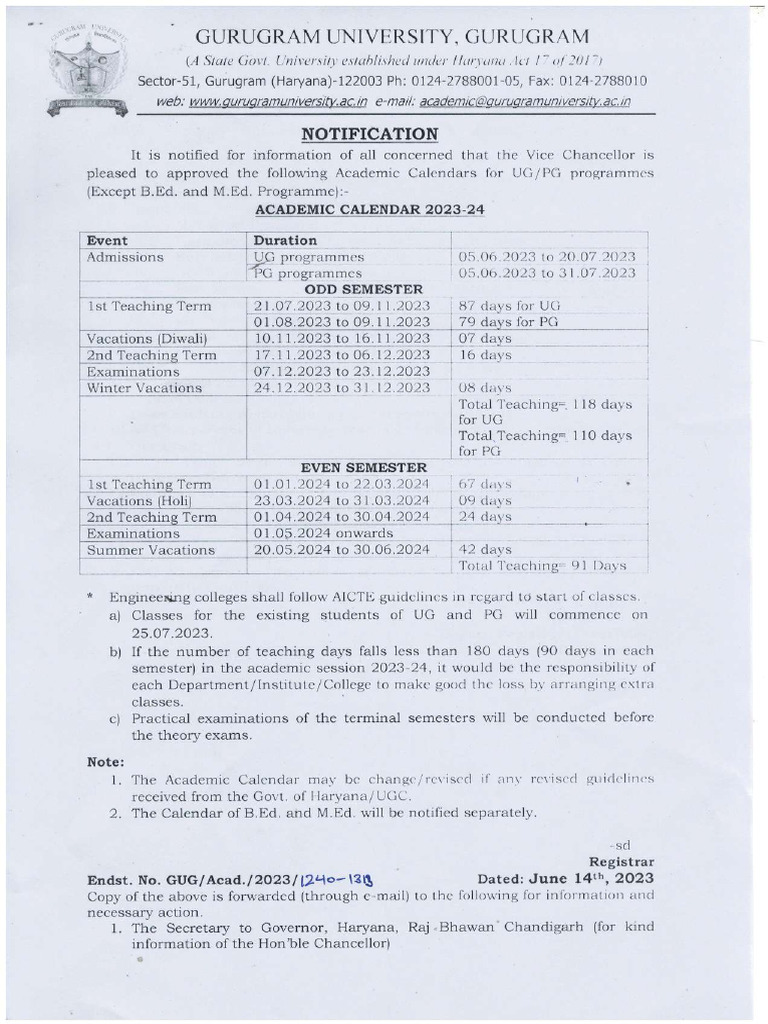 Academic Calendar 2023-24 | PDF