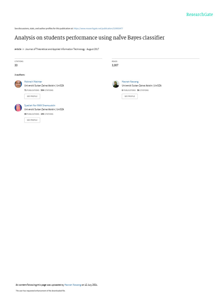 Analysison Students Performance Using Naive Bayes Classifier | PDF ... Analysison Students Performance Using Naive Bayes Classifier | PDF ...
