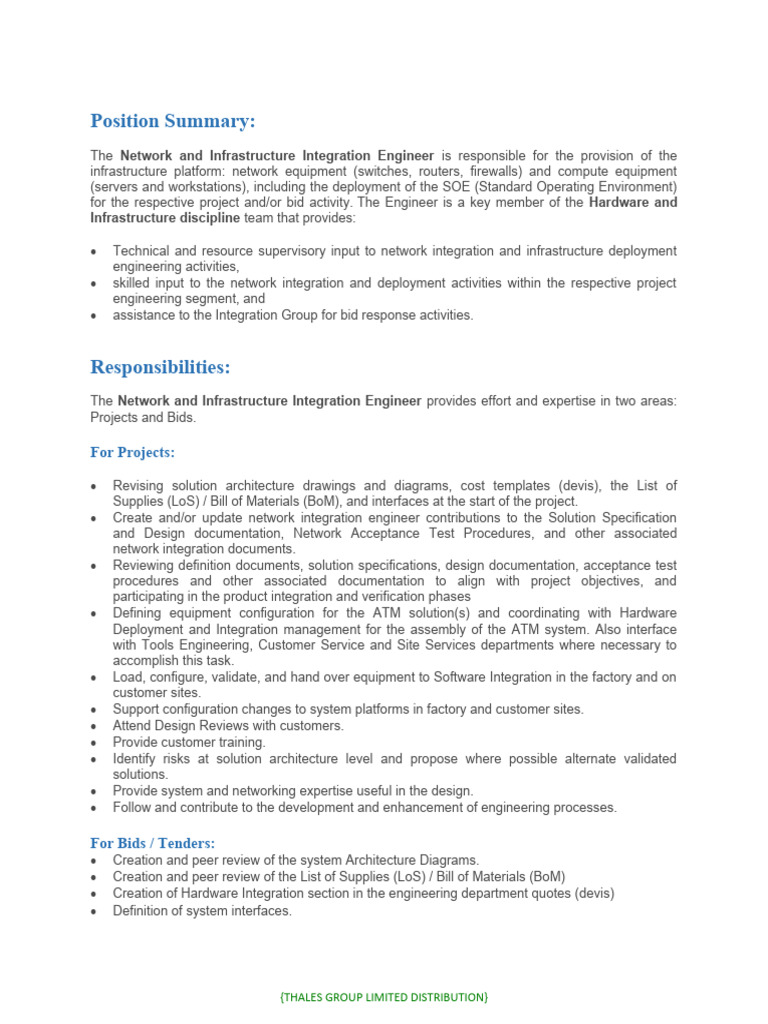 Network and Infrastructure Integration Engineer | PDF | Computer Network | Specification ...