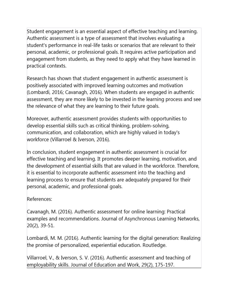 Student Engagement (Authentic Assessment) | PDF | Learning | Critical ...