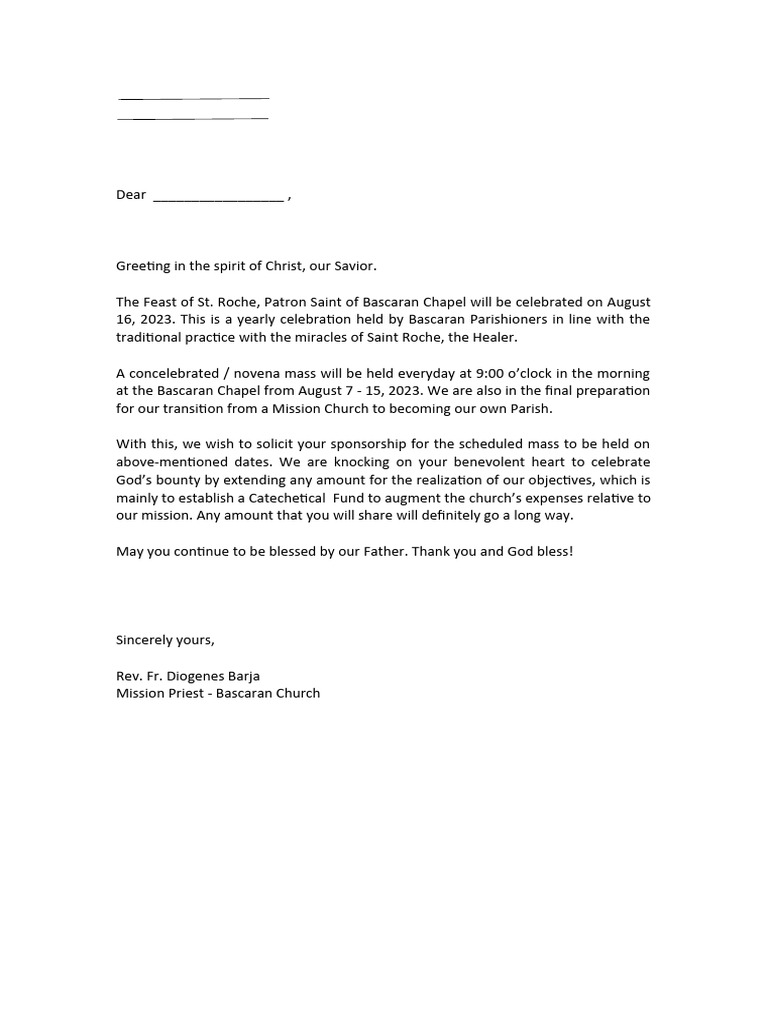 Solicitation Letter | PDF | Religion & Spirituality