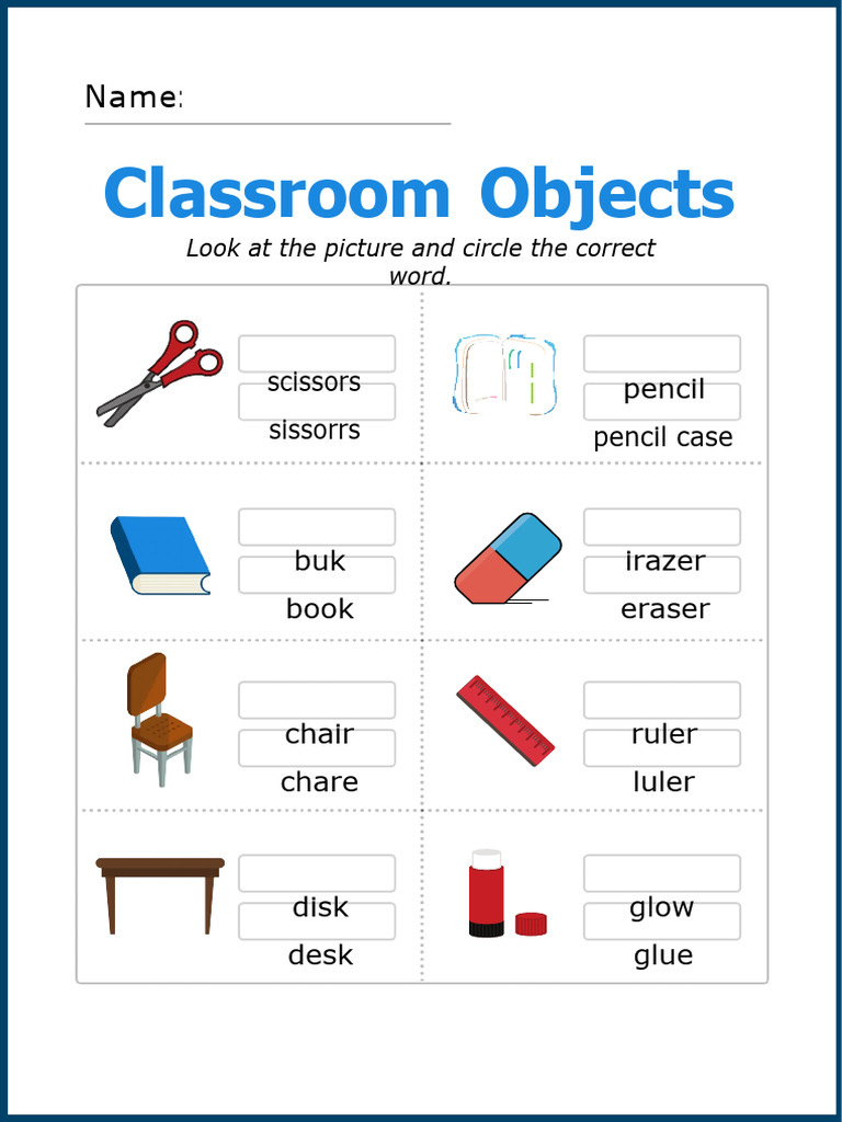 Classroom Objects Worksheet 2 | PDF