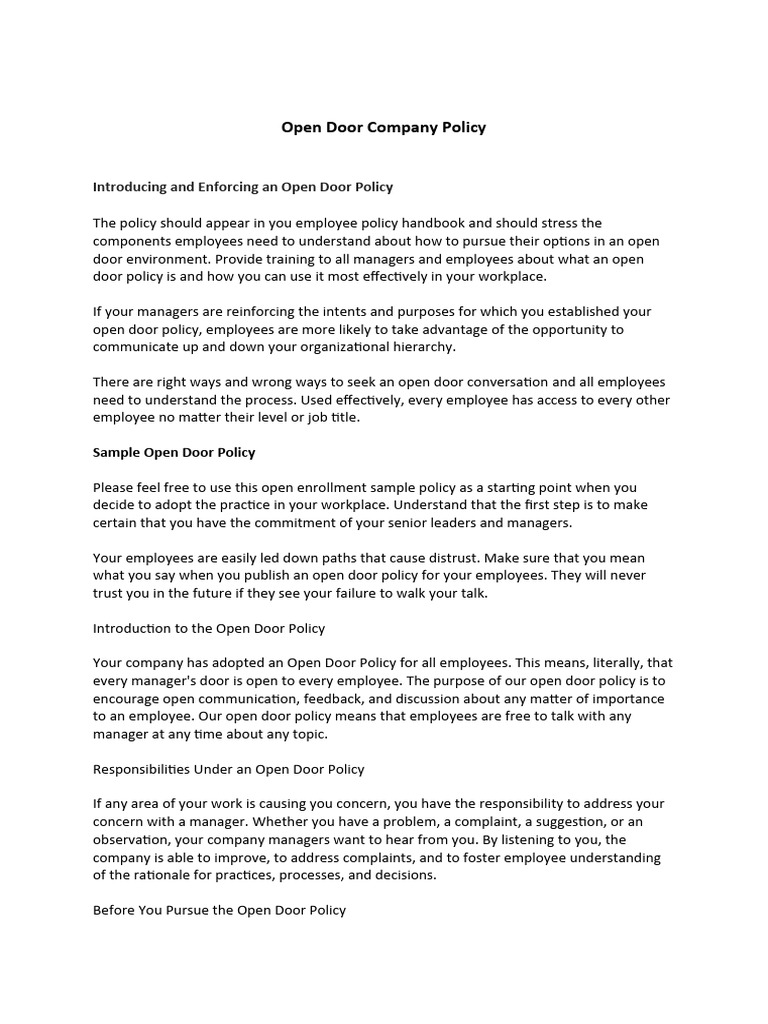 Open Door Policy Guidelines and Benefits | PDF | Policy | Employment