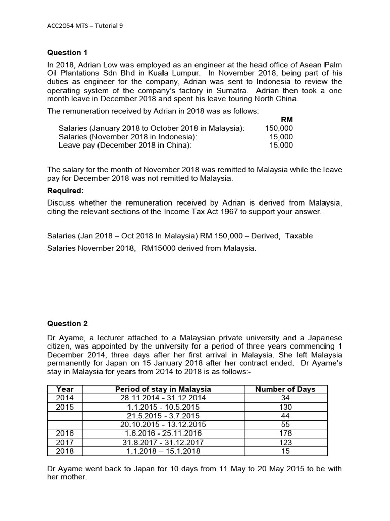 Malaysian Tax Residency Analysis 2018 | PDF | Malaysia | Taxes
