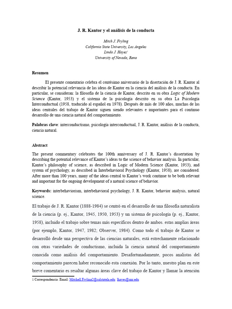 J. R. Kantor y El Análisis de La Conducta | PDF | Science | Comportamiento