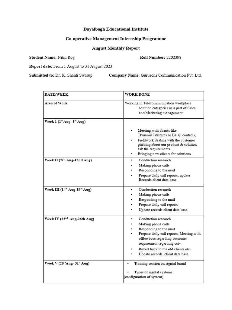 Nitin Roy AUGUST Report | PDF | Skill | Communication