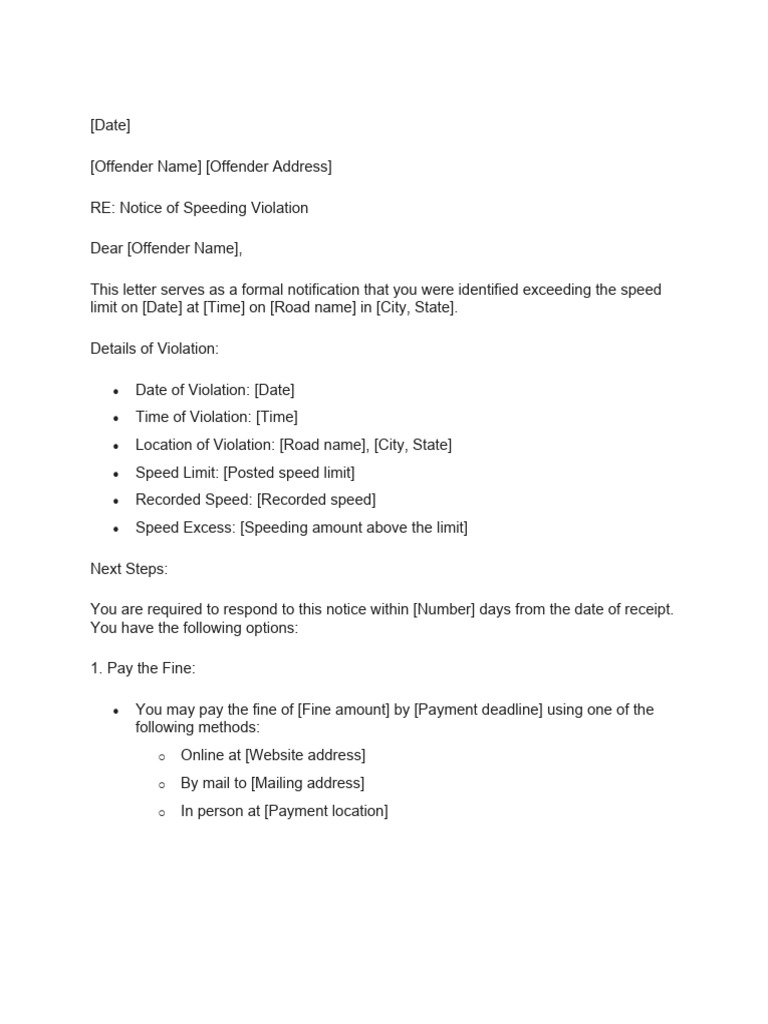 Speeding Violation Notification Letter | PDF