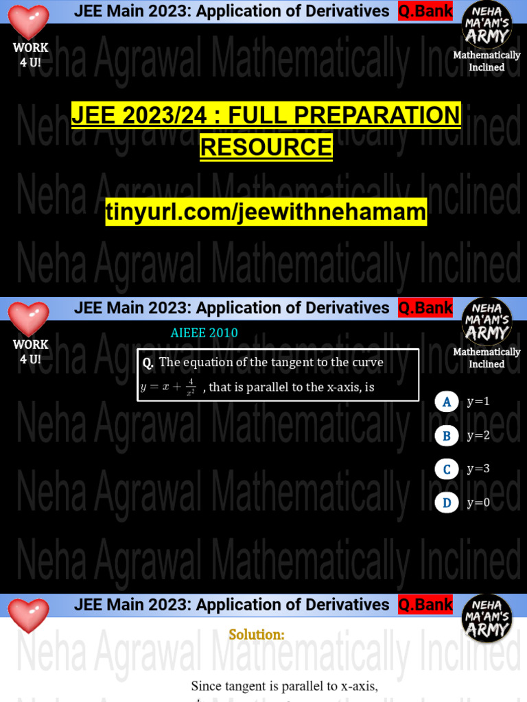 JEE Main 2023 Derivatives Question Bank | PDF | Tangent | Equations