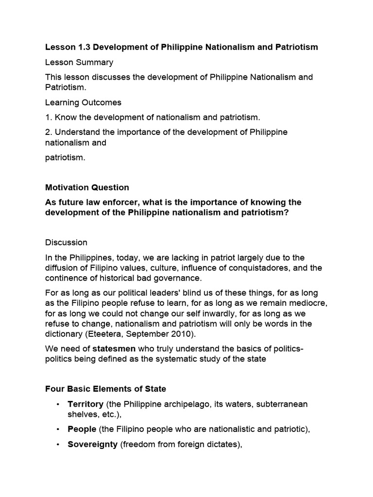 Lesson 1.3 | PDF | Philippines | Nationalism
