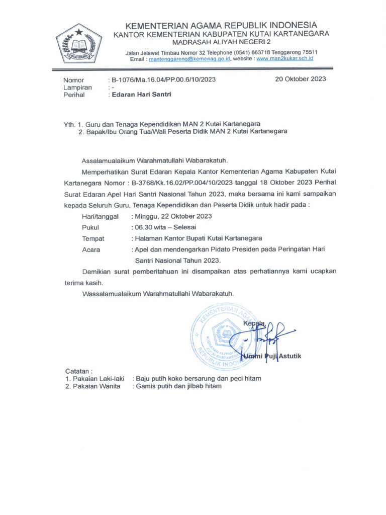 Surat Edaran Hari Santri | PDF