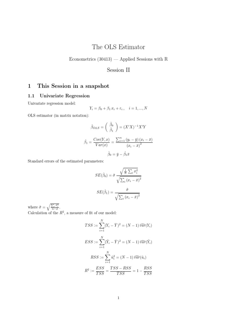 Econometrics Handout Session 2 | PDF | Ordinary Least Squares ... Econometrics Handout Session 2 | PDF | Ordinary Least Squares ...