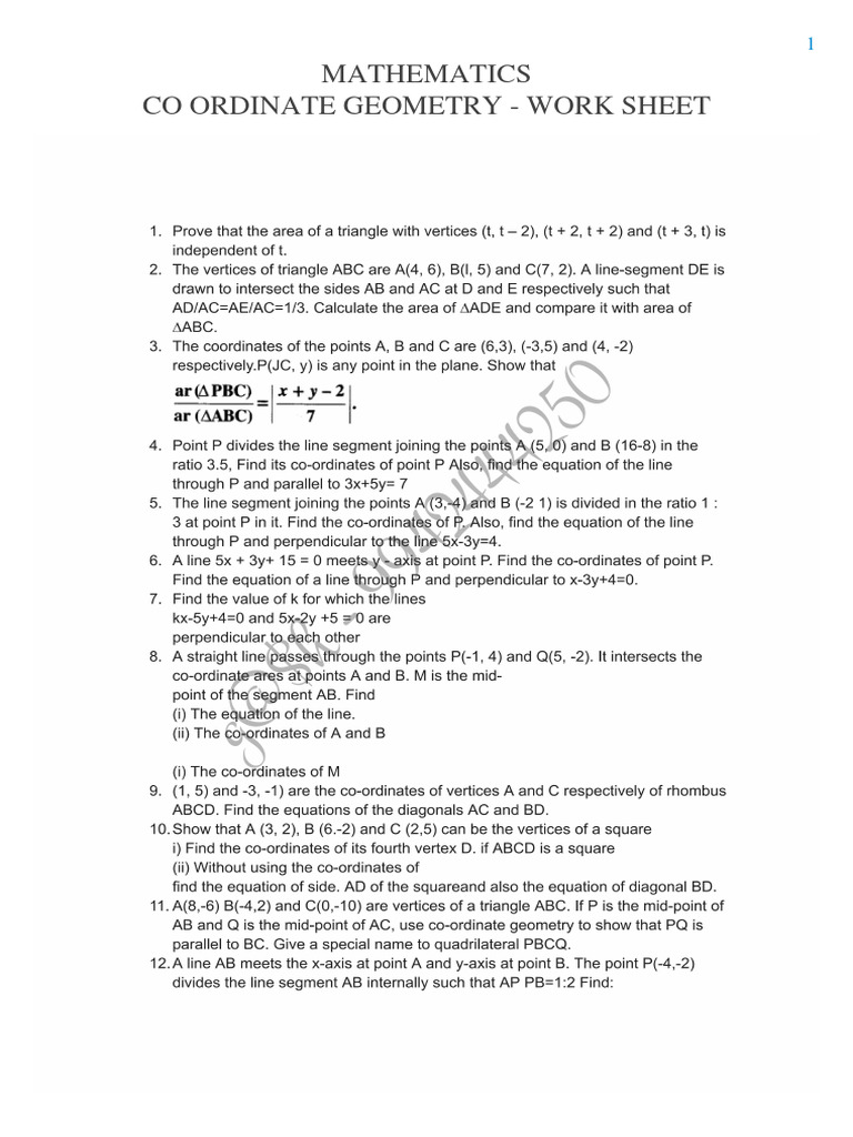 Coordinate Geometry Worksheet | PDF