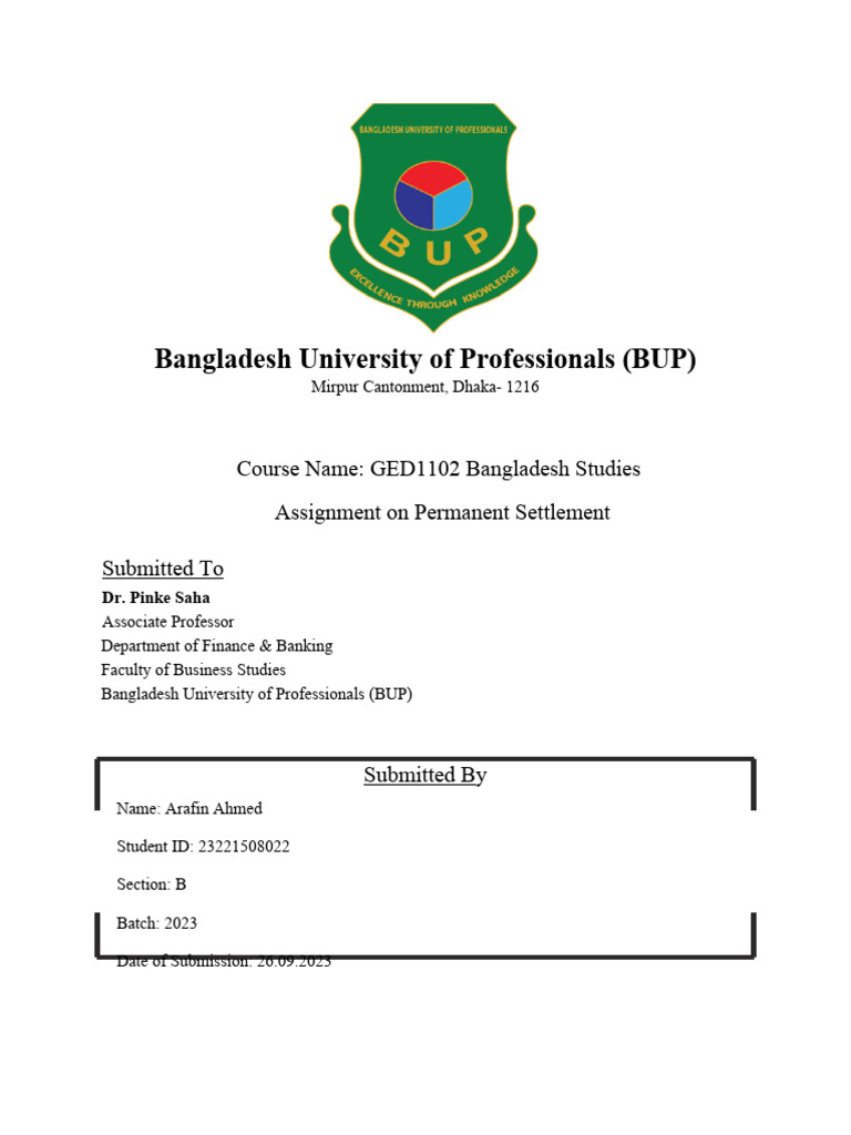 Permanent-Settlement Term Paper BUP | PDF | Economies