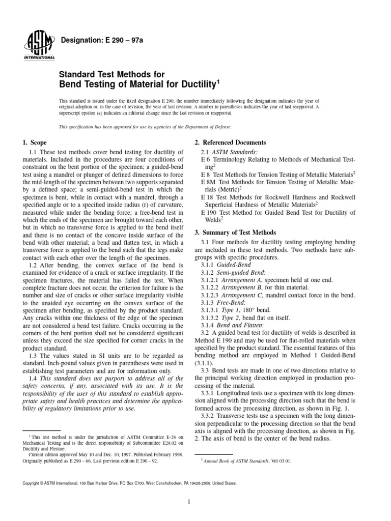 ASTM E290 - 1997a | PDF | Fracture | Ductility