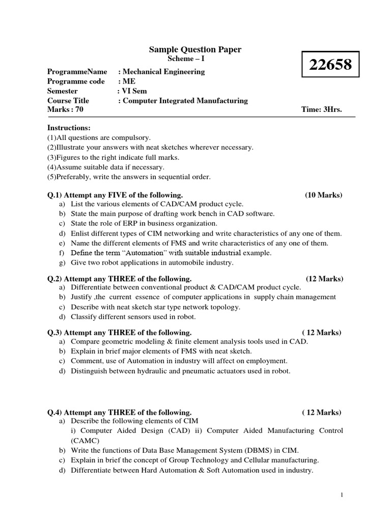 Computer Integrated Manufacturing Exam Papers | PDF | Automation ...