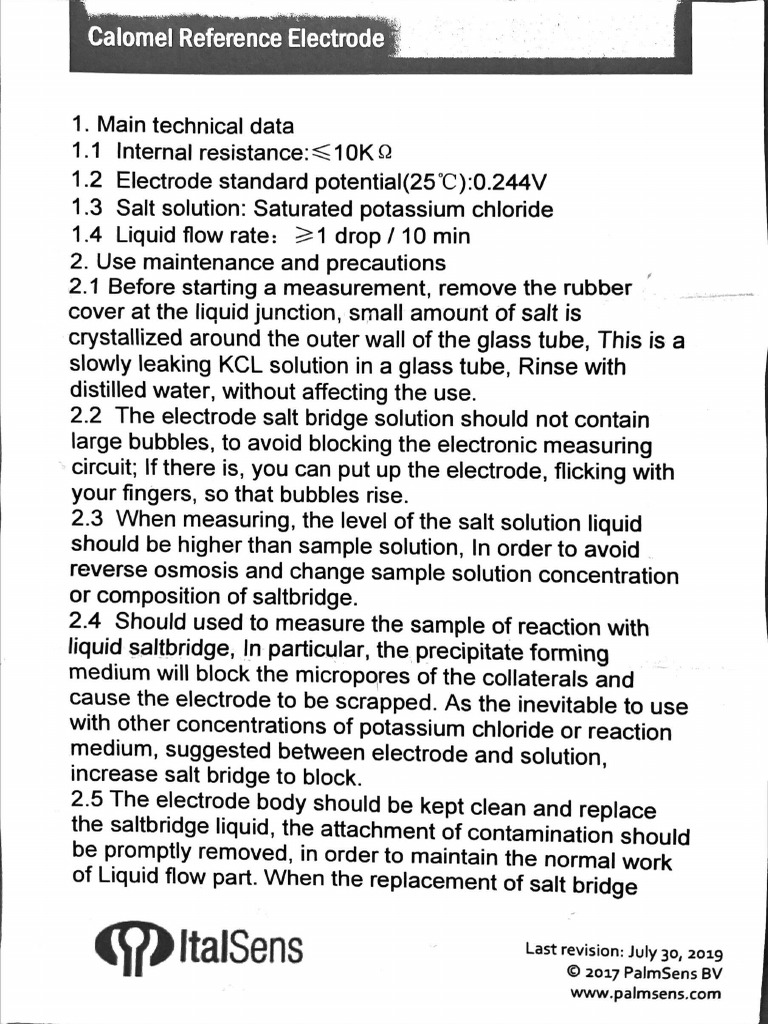 Calomel Reference Electrode Guide Pdf