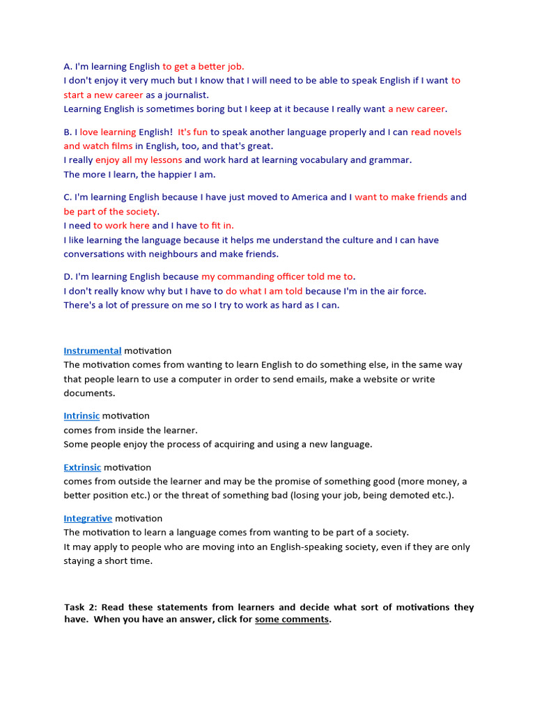 Motivation Types Pdf Motivation Motivational