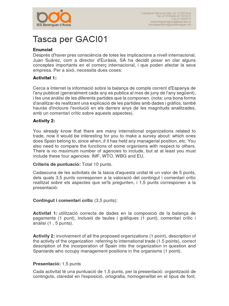 Tasca Per GACI01 | PDF