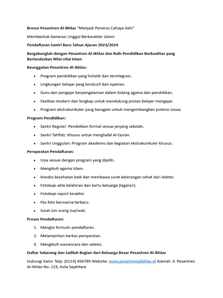 Contoh Brosur Pesantren | PDF