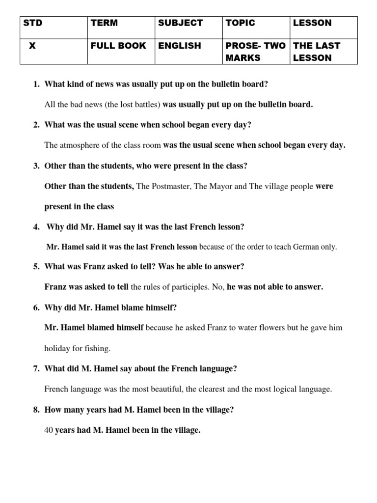 6 The Last Lesson | PDF