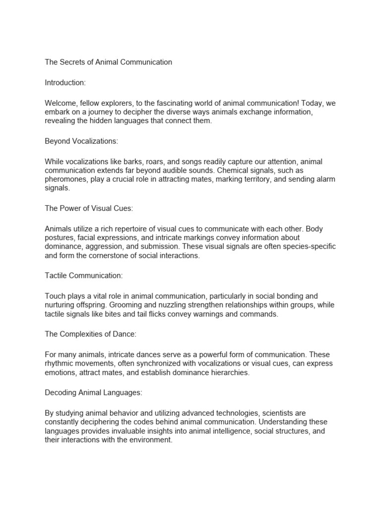 Understanding Animal Communication Secrets | PDF